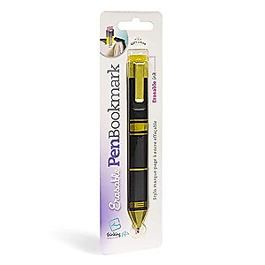 Pen Bookmark | Erasable Ballpoint Gel Pen and Bookmark 3-in-1 | Ink Novelty Pen with Eraser | Page Marker | Book Marker | Page Holder Clip | Stationery Gift Idea for Reader and Writer (Black & Gold))