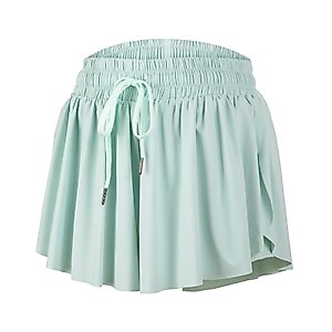 WittyRose 2 in 1 Flowy Spandex Shorts Women Gym Yoga Athletic Workout Running Biker Comfy Lounge Sweat Skirt Summer (S, Light Green)
