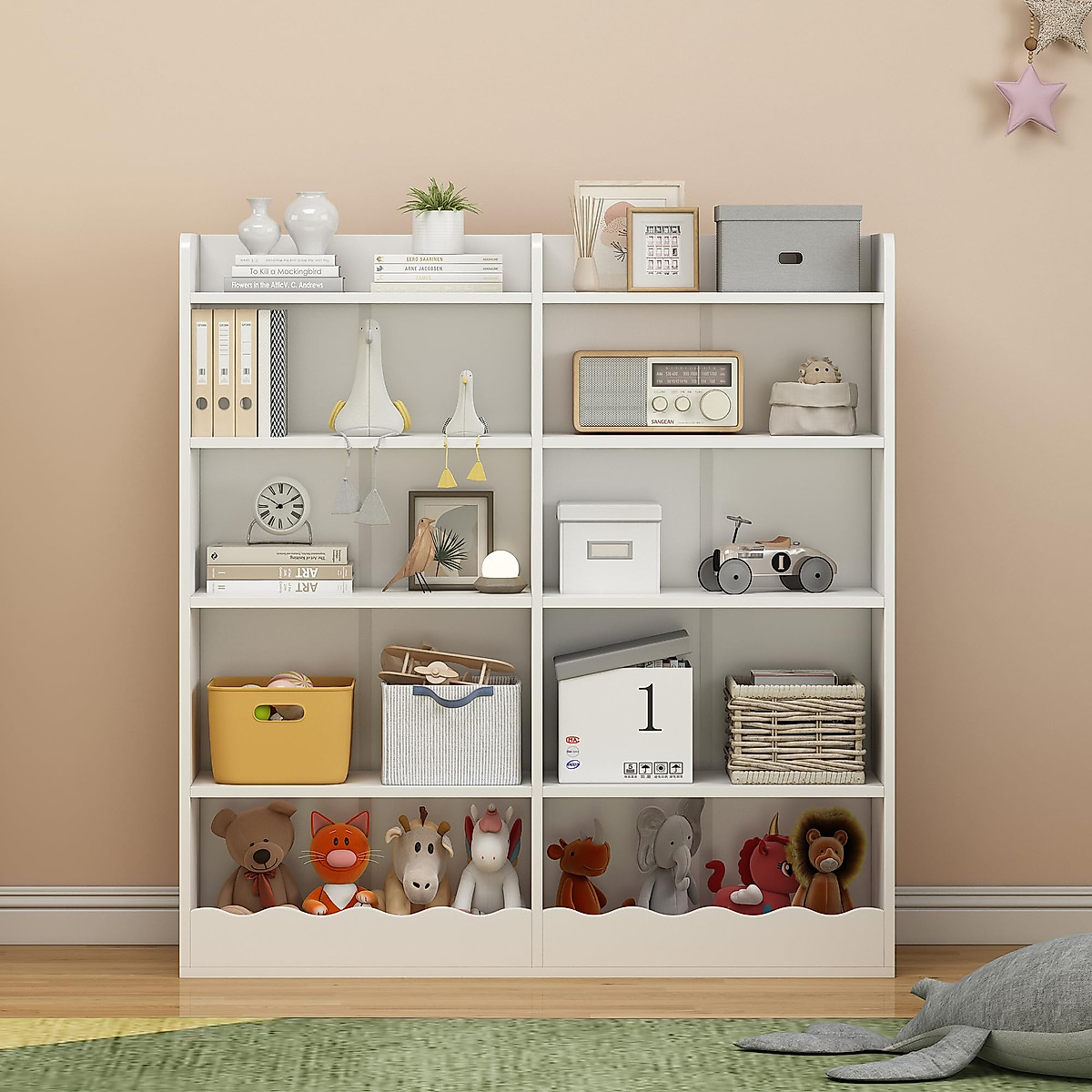 XINRONG Kids Bookshelf and Toy Storage - Classroom Toy Storage Organizer with 10 Cube, Kids Bookshelf Bookcase for Living Room, Classroom, Playroom, Reading Nook, Nursery, White