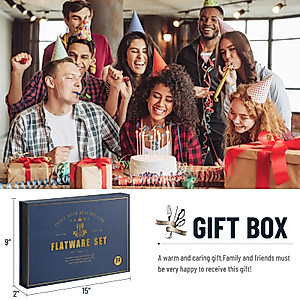 SDOM Silverware Set, Mirror Finish 24-Piece Stainless Steel Rounded Flatware Set for 6, Food-Grade Tableware Cutlery Set, Utensil Sets for Home Restaurant, Dishwasher Safe（Gold）