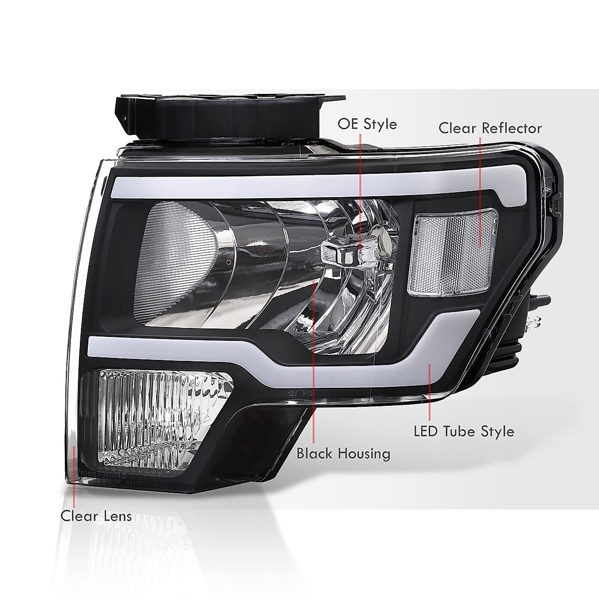 AJP Distributors LED DRL Tube Bar Driving Head Lights Lamps Halogen Bumper Signal Housing Assembly Pair Left+Right Compatible/Replacement For F-150 F150 2009 2010 2011 2012 2013 2014 09 10 11 12 13 14