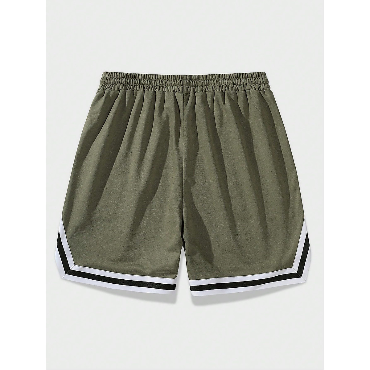 SHENHE Men's Letter Print Drawstring Waist Striped Trim Workout Gym Track Shorts Army Green L