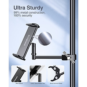 elitehood Newest Aluminum iPad Holder for Mic Stand, Side Mount iPad Music Stand Holder for Microphone, 360° Swivel Tilt Adjustable Mic Stand Tablet Holder for iPad, iPhone and More 4-13in Tablet