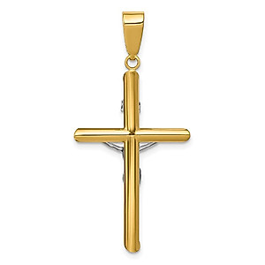 Diamond2Deal Gift for Mothers Day 14K Yellow Gold Two-tone Hollow Religious Crucifix Cross Pendant Fine Jewelry for Women (L- 41 mm W- 20 mm)