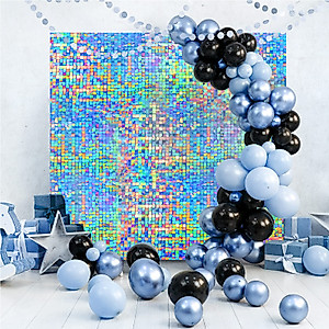 Ayfjovs 24 PCS Iridescent Silver Shimmer Wall Backdrop Sequin Shimmer Wall Panels Backdrop for Party Decoration Birthday Wedding & Engagement Anniversary Home Decor