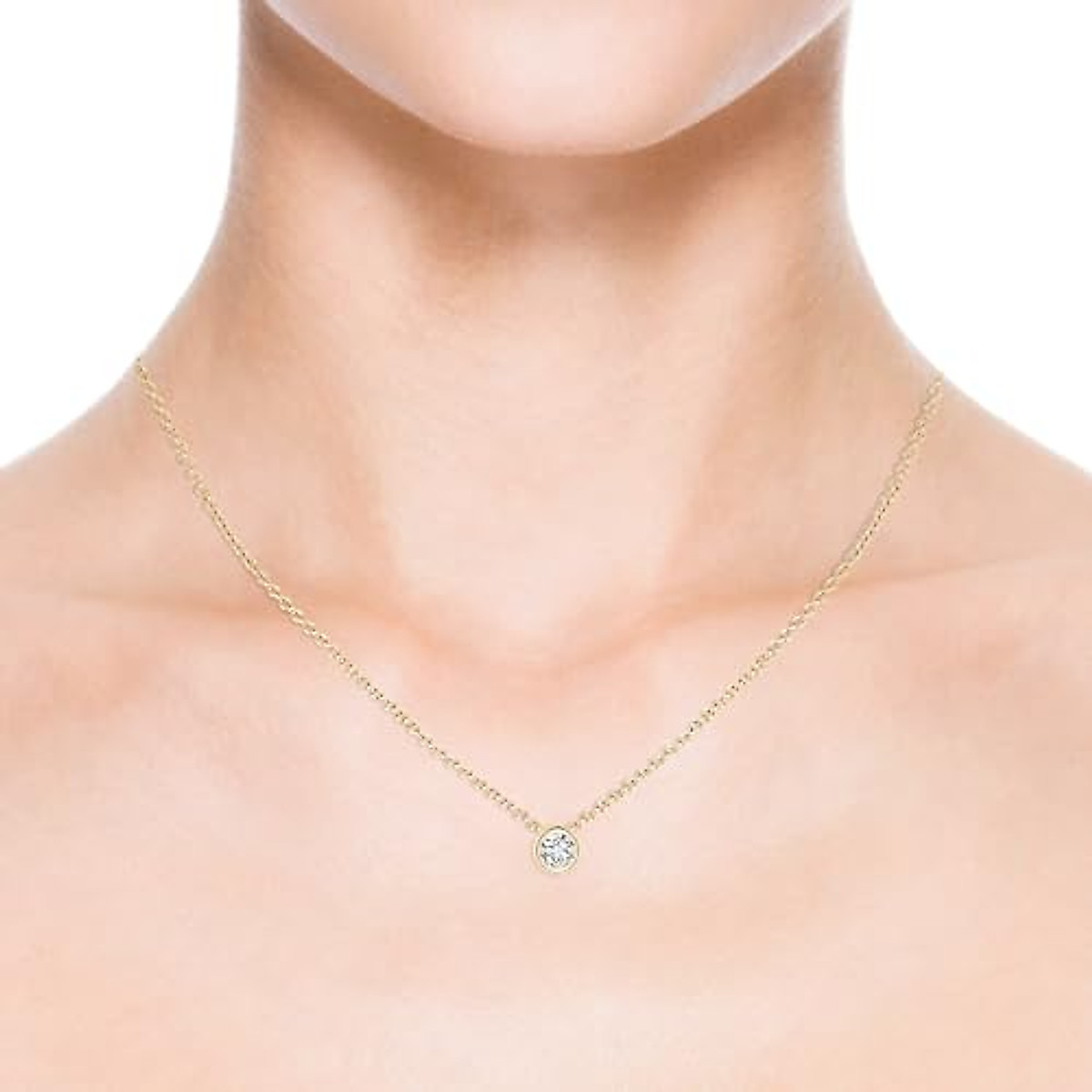 Angara Natural Diamond Solitaire Pendant Necklace for Women in 14K Yellow Gold (Grade-HSI2 | 4.1mm) April Birthstone Jewelry Gift for Women | Birthday | Wedding | Anniversary