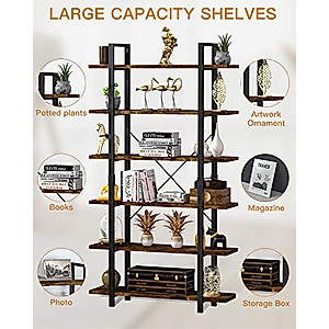 FRAPOW 83Inch Large Vintage Bookshelf, 6 Tier Industrial Etagere Displaying Bookshelf with Metal Frame for Home Living Room Office Study