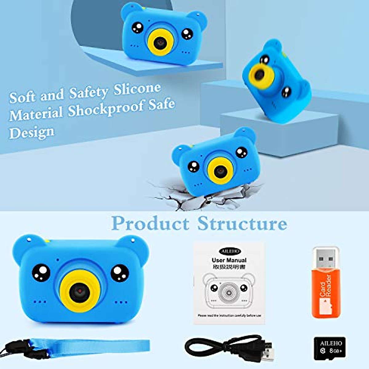 AILEHO Kids Camera for Kids-Kids Digital Camera-Kids Video Camera-2" Screen 1080p Children Digital Camera-Video Recorder-Kids Camcorder-Toddler Camera w/8G SD Card for Birthday Gift and Christmas Toy