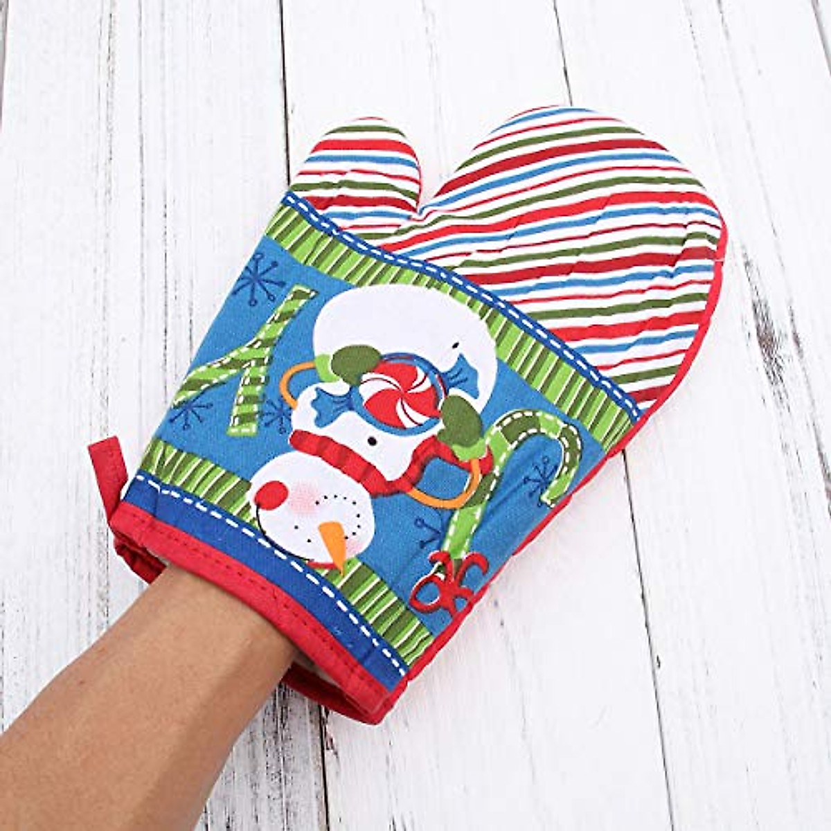 OUNONA Christmas Snowman Oven Mitts Heat Resistant Set of 3