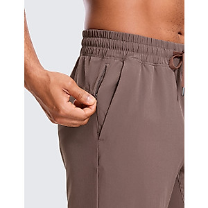 CRZ YOGA Men's Linerless Workout Shorts - 9'' Quick Dry Running Sports Athletic Gym Shorts with Pockets Brown Rock Medium