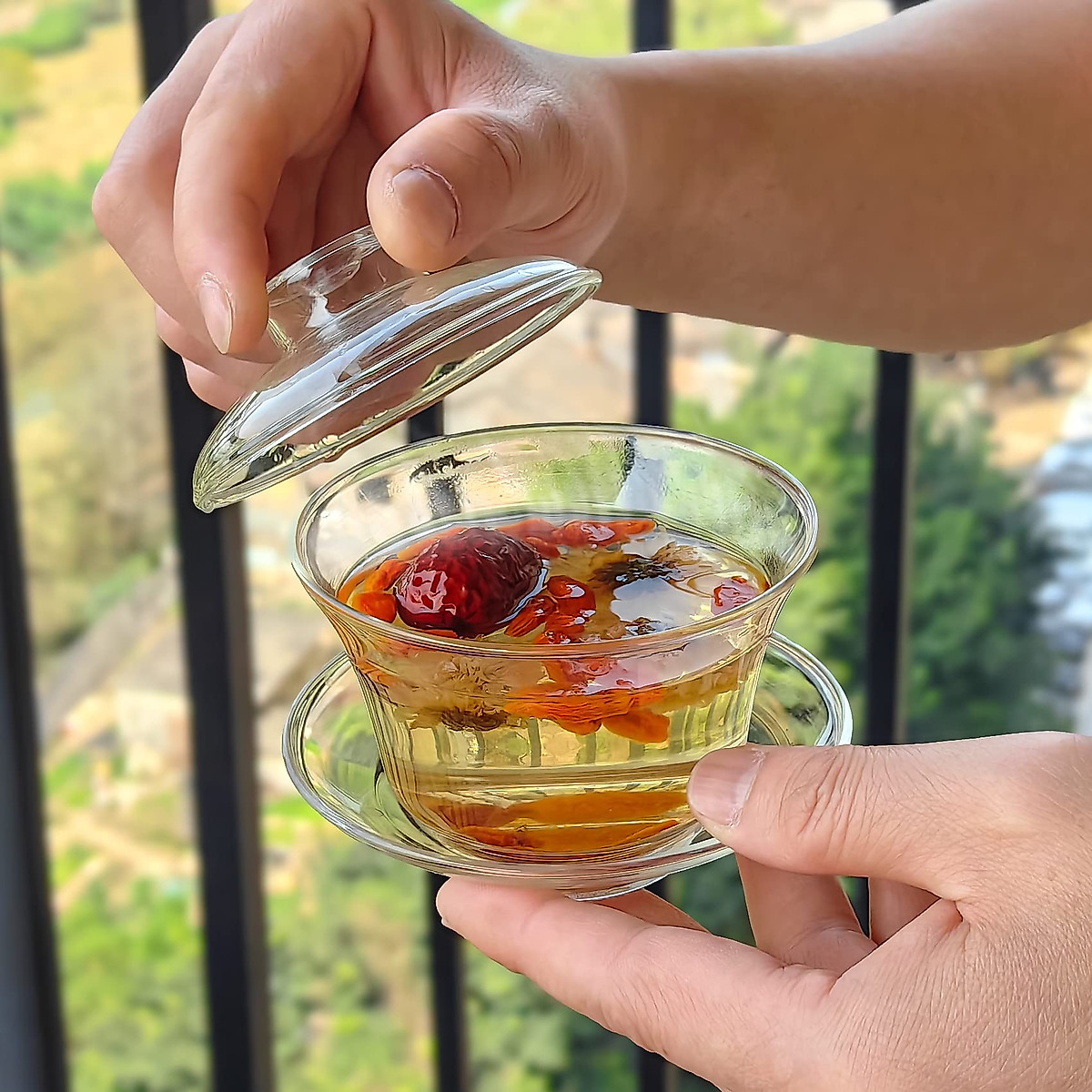 Gaiwan Tea Set, Chinese Traditional Gai Wan Cup With Lid For Infuser Oolong Tea/Puerh Tea (Glass)