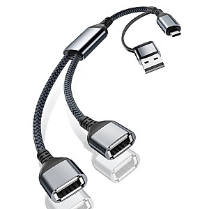 Elebase USB C Male 1 to 2 USB Female Cable OTG Splitter 1FT with Adapter,Thunderbolt 3 to Double Type A 2.0 Cord Converter for MacBook,iPad Air,Microsoft Surface Go,Samsung Galaxy Note 22 S23 S22 S21