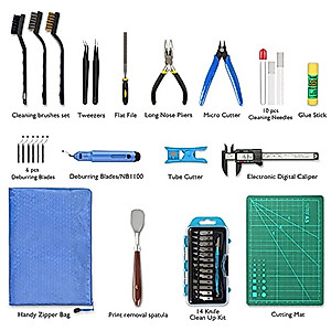 YEETIN 45 Pieces 3D Printer Tools Kit, 3D Printing Accessory Includes Deburring Tool, Digital Caliper, Art Knife Set, Tube Cutter, Storage Bag Suitable for 3D Print Removing, Cleaning, Finishing