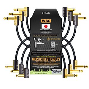 WORLDS BEST CABLES 6 Units - 4 Inch - Pedal, Effects, Patch, Instrument Cable Custom Made Using Mogami 2319 Wire & Eminence Tiny Gold-Plated Angled TS Connectors