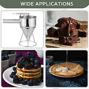 AMGSH Stainless Steel Pancake Batter Dispenser, Piston Funnel Dispenser with Stand Detachable Handle for Takoyaki Baking Cake Desserts (600ML/20OZ)