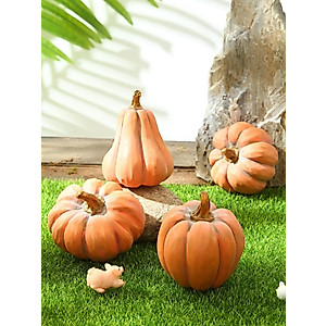 Fake Pumpkins, 4 Pcs Pumpkin Design Decorative Statue, Foam Plastic Fake Faux Artificial Pumpkins for Halloween Fall Harvest Festival Home Table Decor, Halloween Indoor Decoration