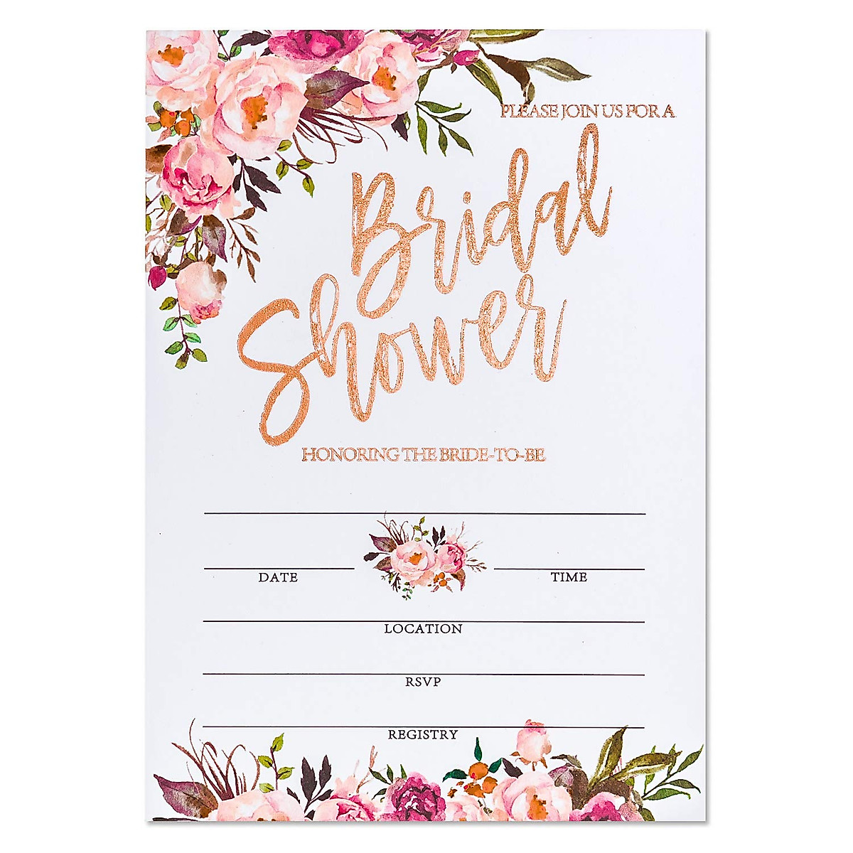 Crisky Rose Gold Foil Bridal Shower Invitation with Envelopes, Bridal Shower Invite, Wedding Shower Invitations, 25 pcs Cards & 25 pcs Envelopes & 25 pcs Stickers