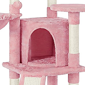 Topeakmart 42in Pink Cat Tree for Indoor Cats, Cat Tower Stand Play House with Sisal-Covered Scratching Posts, Multi-Level Cat Furniture Activity Center