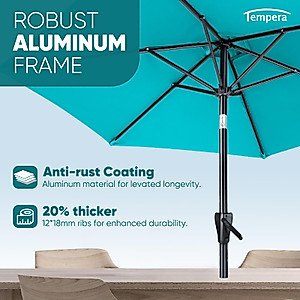Tempera 10ft Patio Market Outdoor Table Umbrella with Push Button Tilt and Crank,Large Sun Umbrella with Sturdy Pole&Fade Resistant Canopy,Easy to Set, Turquoise