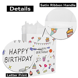 13" Large White Gift Bag Set with Greeting Card and Tissue Papers (Cake and Ice Cream) for Boys, Girls or Kids Birthday Party, Baby Shower