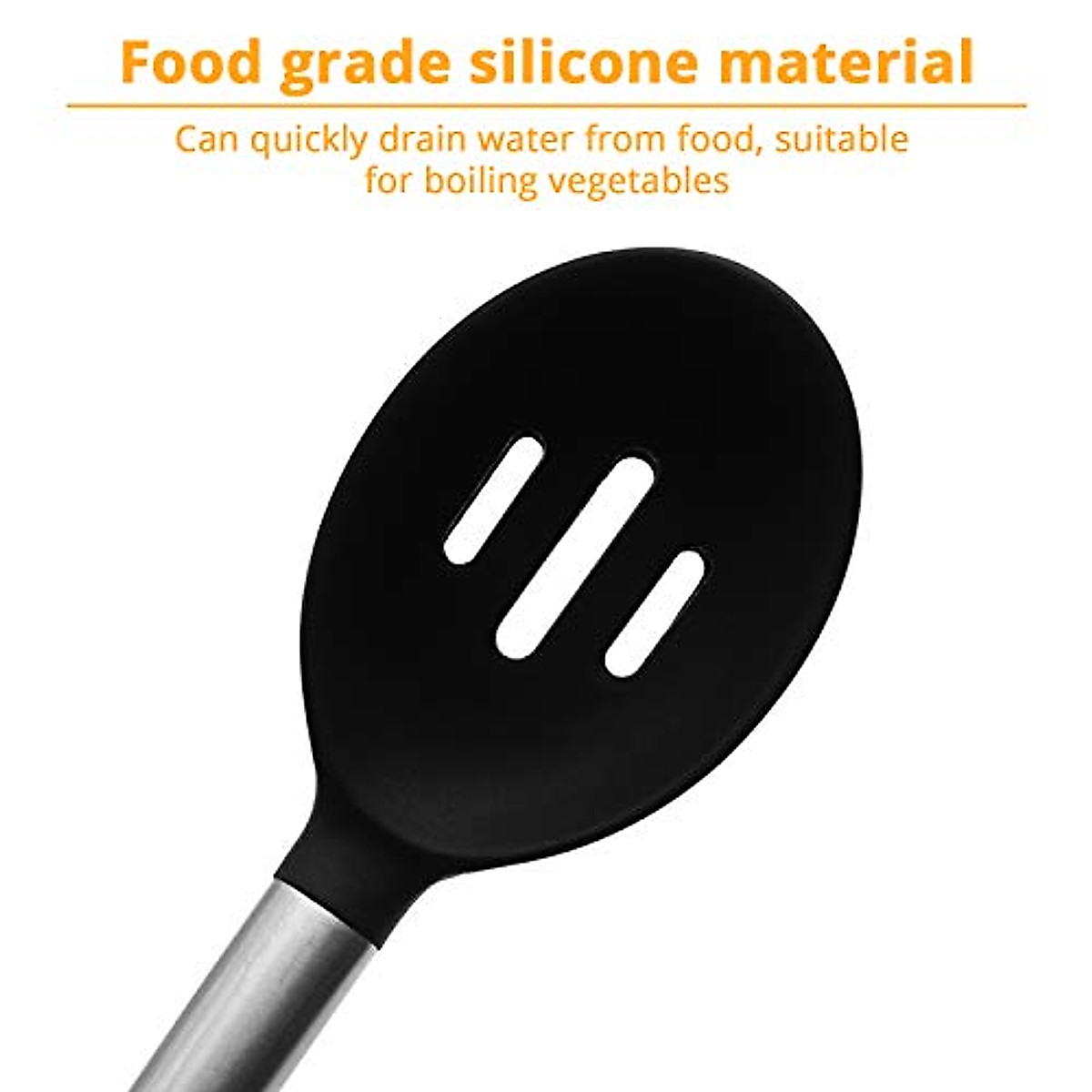 KUFUNG Silicone Slotted Serving Spoon, Stainless Steel Handle Nonstick Mixing Spoon, Heat resistant up to 480°F. Silicone Kitchen Cooking Utensils Non-Stick Baking Tool (Black)