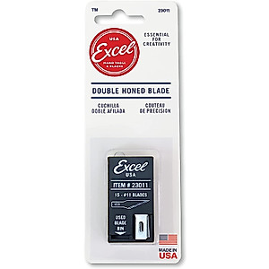 Excel Blades #11 Craft Knife Replacement Blades - Double Honed Blades for Craft Knife - Perfect for Trimming Wood, Plastic, Paper, Leather and More - Set of 15 with Dispenser