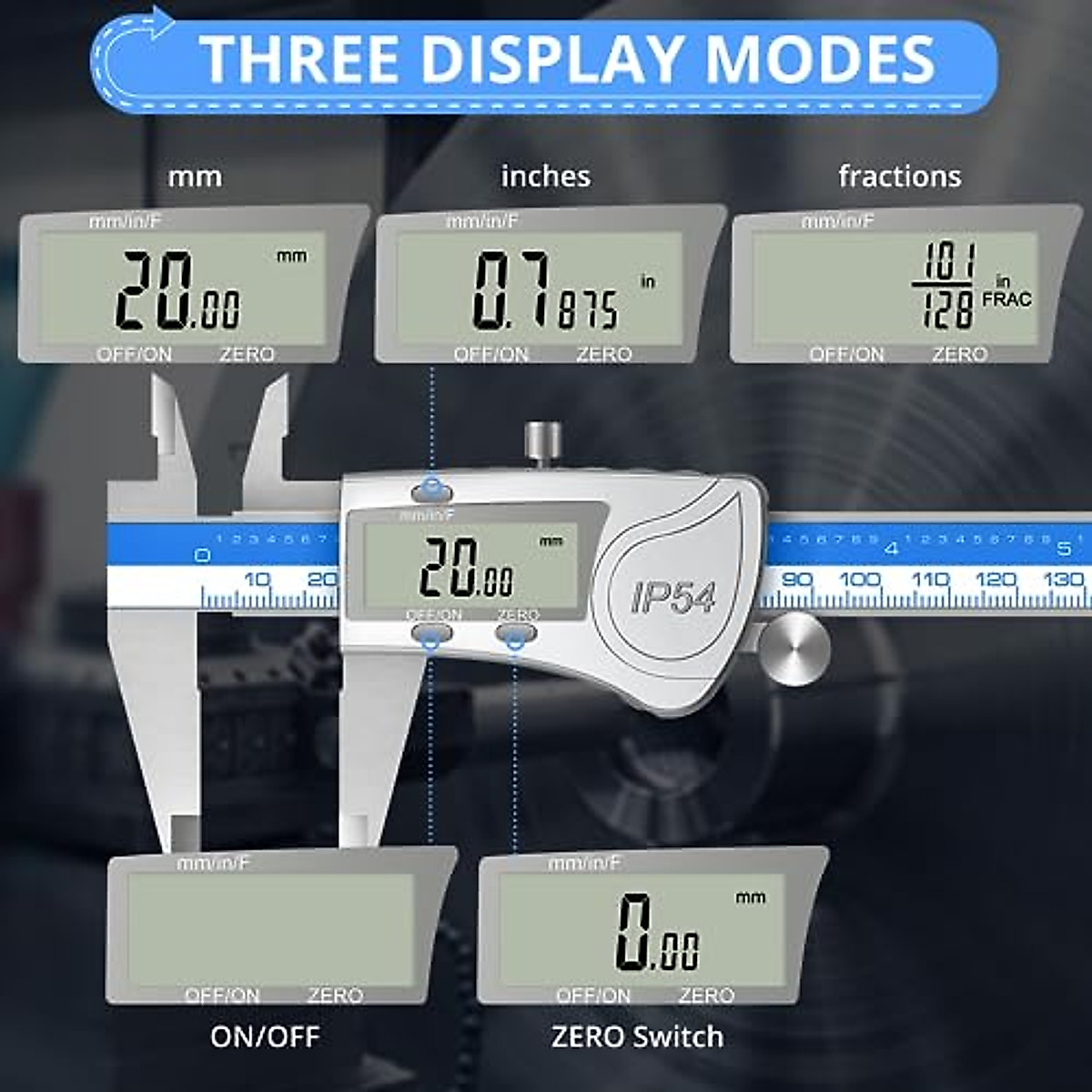 CAMWAY Digital Caliper Waterproof + 32PCS Feeler Gauge, Digital Caliper 150 mm,6 Inch Stainless Steel Electronic Vernier Caliper Fractions/Inch/Metric Measuring Tool