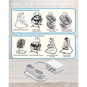 Power Cord for Graco Baby Simple Sway Swing, Replacement Graco Glider LX, Elite, Premier, Petite LX, DuoGlider, Sweetpeace, Duesoothe, Duetconnect LX Baby Swing Charger Cable