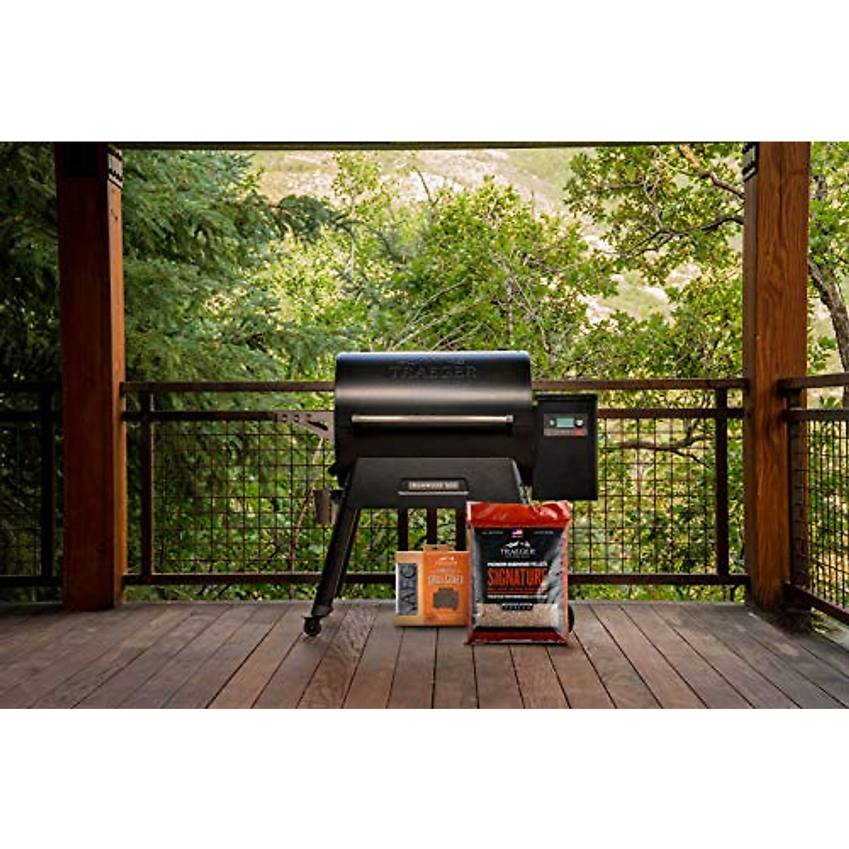 Traeger Grills Ironwood 885 Wood Pellet Grill and Smoker Bundle with Cover and Signature Pellets featuring Alexa and WiFIRE Smart Home Technology - Black