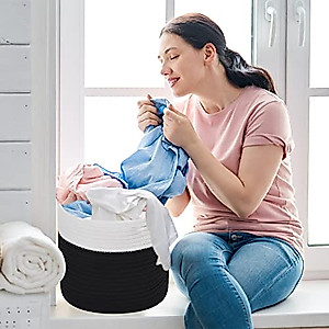 BNDSKLAI Cotton Rope Storage Baskets 11 x 11 x 9 inches, Cube Shelf Storage Organizer for Laundry, Towel, Clothes, Books, Shelves(White/Black, 2Pack)