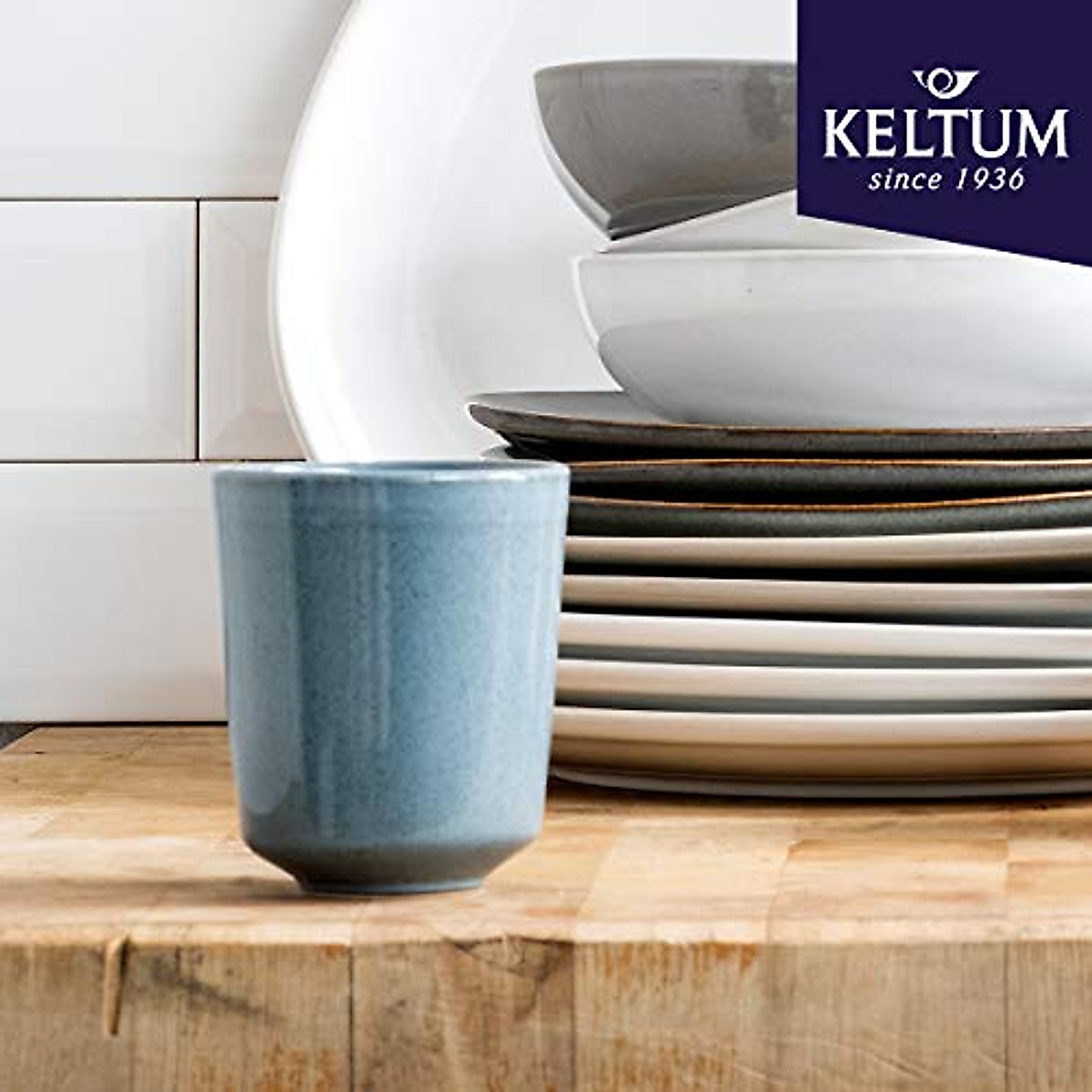 Keltum Smokey Blue Glazed Stoneware 8.5 oz. Mugs, Set of 2