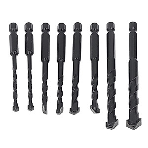 8Pcs Masonry Drill Bit Cemented Hex Drill Bit Carbide 6.35mm Hex Shank Black Set Kit for Tile Concrete