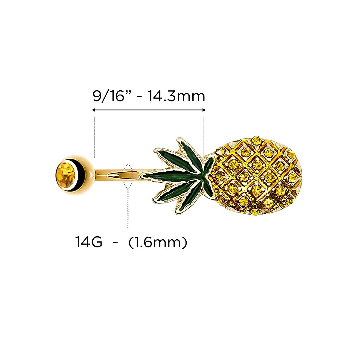 Pierce2GO Gold Pineapple & Weed Marijuana Belly Button Ring - 14G Surgical Steel Pineapple Belly Button Ring - Belly Button Rings Piercing for Women – 7/16”