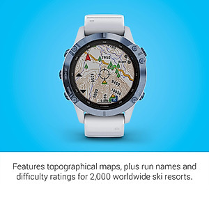 Garmin fenix 6 Pro Solar, Multisport GPS Watch with Solar Charging Capabilities, Advanced Training Features and Data, Mineral Blue with White Band