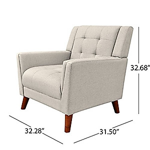 Christopher Knight Home Evelyn Mid Century Modern Fabric Arm Chair and Loveseat Set, Beige, Walnut