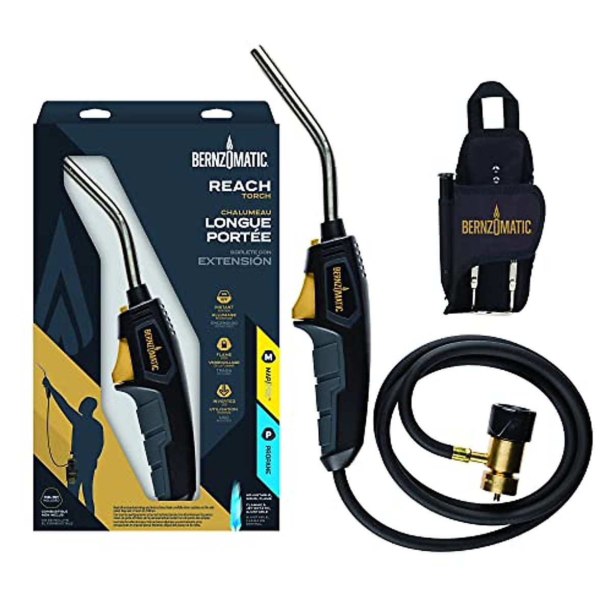 Bernzomatic BZ8250HT Reach Hose Torch, Trigger-Start Hose Torch with Included Holster For Fuel Canister