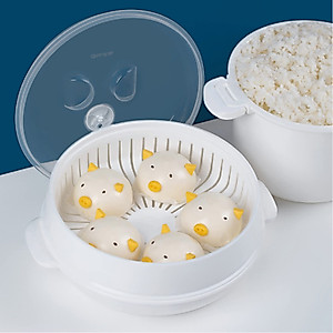 Plastic 1-Tier Microwave Steamer Heating Steamer, Vegetable Steamer for Cooking with Lid and Tray