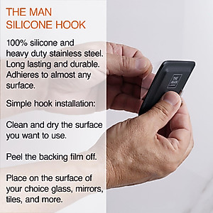 The Man Silicone Hook - Bathroom & Shower Storage Hook - Shower Toiletry, Bathroom Organizer Accessory - Heavy Duty Stainless Steel & Silicone - Strong Hold, Adheres to Most Surfaces (1 Pack)