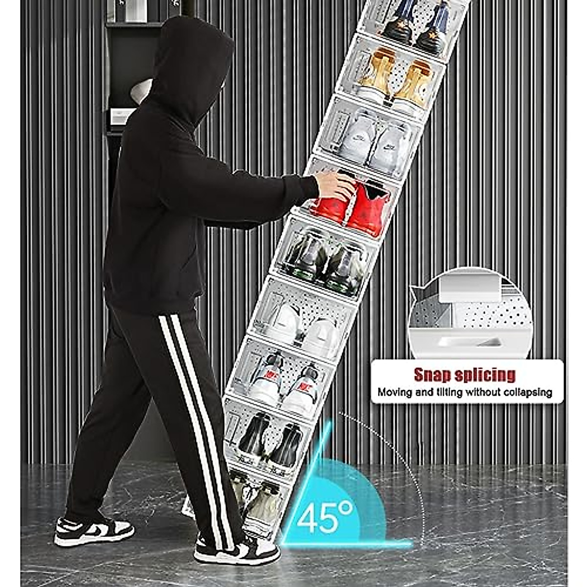 SYGSZF Clear Plastic Shoe Storage Boxes, Foldable Shoe Cabinet,Space Saving Acrylic Shoe Organizer with Magnetic Door,Stackable Large Shoe Stand,Multifunctional Sneaker Storage Show Boxes