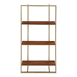 Kate and Laurel Kercheval Modern Wood Shelf, 15"x 32", Walnut Brown and Gold, Practical Mid-Century Wall Decor