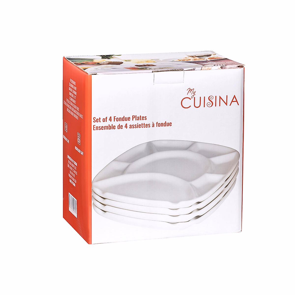 MyCuisina Divided Fondue Plates, White Stoneware Set of 4, 8 Sections – Gift Boxed