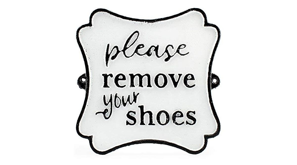 AuldHome Cast Iron Sign Please Remove Shoes Farmhouse Decor