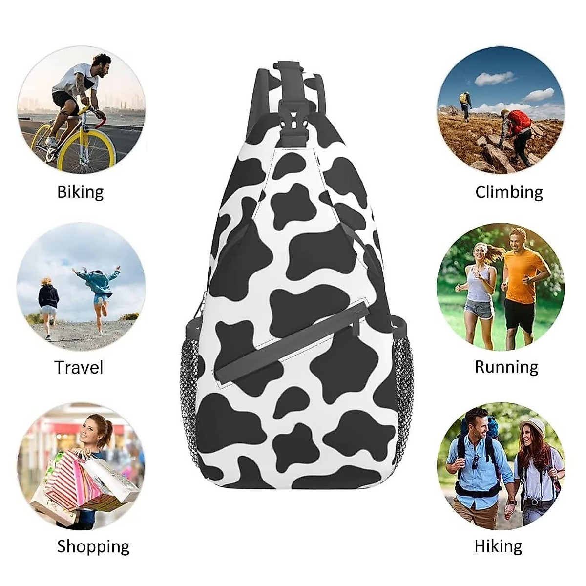 Cow Chest Sling Bag Seamless Pattern Black White Cow Print Crossbody Shoulder Backpack Adjustable Chest Rucksack Lightweight Travel Hiking Casual Daypack for Men Women Outdoors Biking Camping Shopping