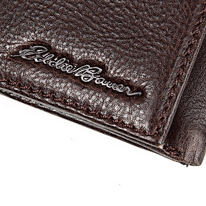 Eddie Bauer Men Signature Trifold Wallet, Leather Logo-Brown, One Size