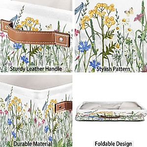 Storage Basket Dragonfly Spring Flower Butterfly Plant Collapsible Storage Bin with Handles Large Canvas Storage Cubes Toy Basket for Shelves Closet Nursery Cabinet Living Room Organizer 13x13x13"