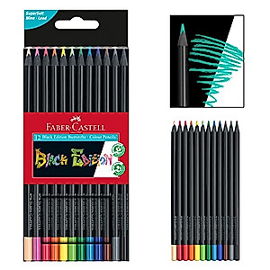Faber-Castell Black Edition Colored Pencils - 12 Neon and Pastel Colors, Black Wood and Soft Core Lead, Premium Art Colored Pencils for Adult Coloring, Kids, Hobby Artists and Beginners