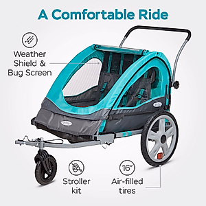 Instep Quick-N-EZ Double Tow Behind Bike Trailer, Converts to Stroller/Jogger, Teal