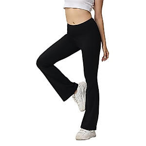 LAOARA Women Bootcut Yoga Pants Crossover Tummy Control Workout Legging High Waist Stretch Pants Black L