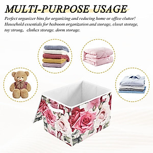 MFTJYO Storage Bin with Lid Pink Rose Foldable Storage Box Washable Fabric Storage Cubes Bin Organizer Basket Closet for Home Bedroom Closet Nursery Office