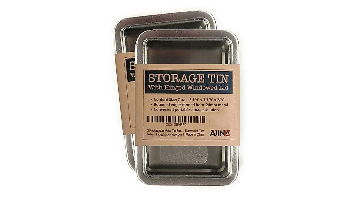 Rectangular Metal Storage Tin with Windowed Hinged Lid - Silver 5.5x3.5"